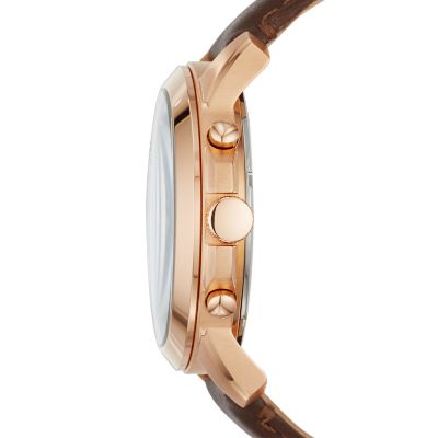 fossil montre grant chronographe en cuir brun
